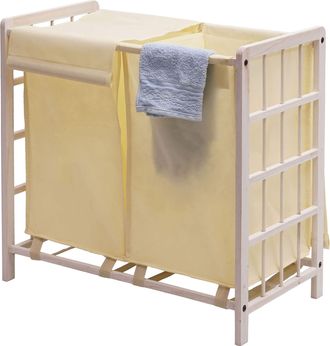 Mendler Wäschesammler HWC-B60, Laundry Wäschebox Wäschekorb, Massiv-Holz 2 Fächer 60x60x33cm 68l - shabby weiß, Bezug creme