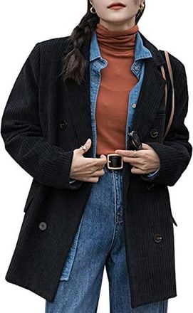 Lazutom Blazer décontracté en velours côtelé à manches longues avec poches pour femme, Noir, 38