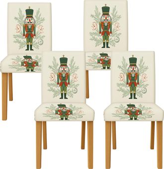 Generic Sitzbez&uuml;ge mit Nussknacker-Muster f&uuml;r St&uuml;hle, dehnbar und waschbar, Spandex-Schonbez&uuml;ge, dekorative Stuhlbez&uuml;ge f&uuml;r Esszimmer, 4 St&uuml;ck