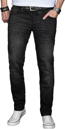 Alessandro Salvarini Herren Slim Fit Jeans Hose Denim Stretch-Jeans Jeanshose Washed [AS027 - Schwarz - Washed - W34 L32]