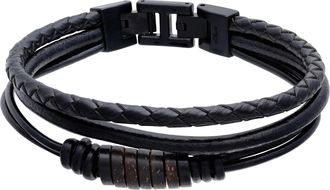 s.Oliver Herren Bracelet - Armband aus Echtleder - IP Schwarz - Lederband verstellbar bis 22 cm - wasserfest & hautfreundlich