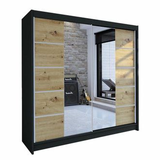 Mirjan24 Mobilier1 - Armoire Closico 154, Noir + Ch&ecirc;ne Artisan, 215x180x58cm, Portes darmoire: Coulissantes, Nombre d&eacute;tag&egrave;res: 0