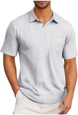 Generic T-shirts surdimensionn&eacute;s pour homme - Couleur unie - Revers ample - Style professionnel &agrave; manches courtes - Col en V profond - D&eacute;contract&eacute;, Argent&eacute;., 
