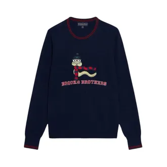 Brooks Brothers Homme, Pulls, Bleu, Taille: XL Pull Col Rond M&eacute;lange de Laine Nouvel An Lunaire