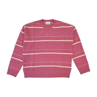 Pennyblack Pull en maille &agrave; rayures jacquard et col rond - Femme - Pulls - Rose - Taille: 42 FR