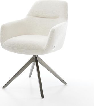 DELIFE Drehstuhl Pejo-Flex Bouclé Soft Beige Kreuzgestell breit Graphit 360° drehbar Wippfunktion Taschenfederkern, Esszimmerstühle