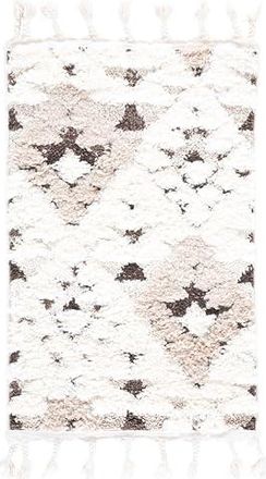 Safavieh Zottelig Teppich für Wohnzimmer, Esszimmer, Schlafzimmer - Moroccan Tassel Shag Collection, Kurzer Flor, Elfenbein und Braun, 61 X 91 cm