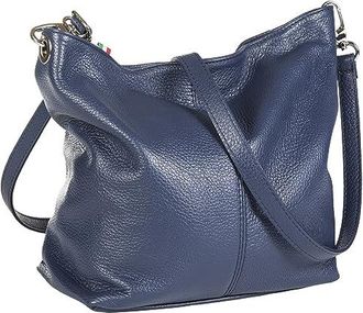LiaTalia Sac &agrave; bandouli&egrave;re pour femme - Cuir grain&eacute; souple - Sac &agrave; main Hobo de taille moyenne fabriqu&eacute; en cuir italien - Adal, bleu marine, Medium