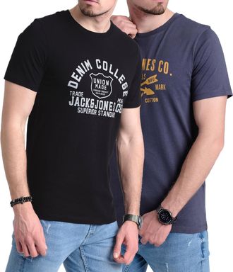 Jack & Jones Herren 2er-Set T-Shirts aus Baumwolle, Multi-Pack (BlackUNION/Navy.Gelb Pfeil) XL-2L