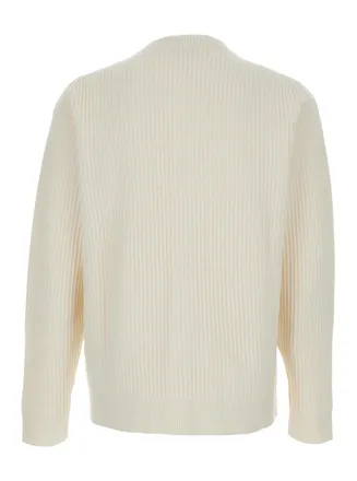 Maison Kitsun&eacute; Mens Beige Ribbed Knit Cardigan With Logo Merino Wool Tops Top