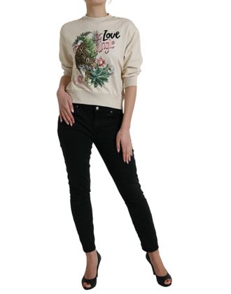 Dolce & Gabbana Womens Jungle-Printed Cotton Sweatshirt Beige Sweatshirts