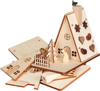 Seiffener Volkskunst | Räucherhaus Hexenhaus Räucherfigur | 30 teiliges Bastelset aus Holz | zum Selbstbasteln 14x8x11 cm | Original Erzgebirge | 20002 | Hexenhaus