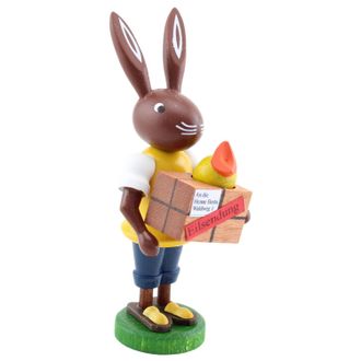 Seiffener Volkskunst Thomas Preißler | Osterhasenfigur Osterhase Osterhäsin Hase | Höhe 10 cm | erzgebirgische Volkskunst | Osterfigur Osterdeko aus Holz | Hase Postbote