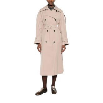 Sportmax Femme, Manteaux, Beige, Taille: 40 FR Long Trench-Coat en Twill D&eacute;perlant