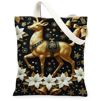 Generic Sacs fourre-tout en toile avec motif floral élégant et léger et lavable avec bandoulière pour les vacances, noir, 13x15 Inch
