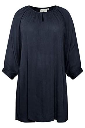 Kaffe Curve Femme Kaffe Curve Womens Plus Size Tunic 3/4 Sleeves A-shape Blouse, Navy, 46 Grande taille EU