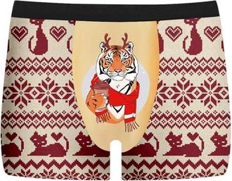 Generic Boxer de Noël pour homme - Style rétro - En coton respirant - Stretch - Taille basse - Sous-vêtements sexy, or, 3XL