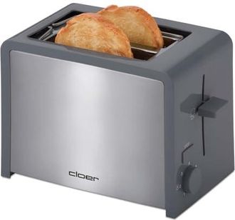 Cloer 3215 Toaster, 825 W, für 2 Toastscheiben, integrierter Brötchenaufsatz, Nachhebevorrichtung, Krümelschublade, wärmeisoliert, Edelstahl, Dunkelgrau
