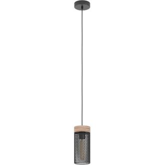 Eglo H&auml;ngelampe Klinsdale, Pendelleuchte Esstisch 1-flammig, Industrial Esszimmerlampe aus Holz in Nussbaum und Metall in Schwarz, Gitter H&auml;ngeleuchte mit