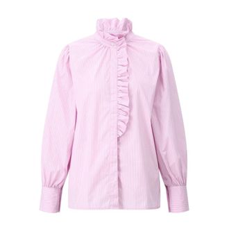 Emily van den Bergh Gestreifte Hemdbluse mit R&uuml;schen - - Blouses & Shirts - Damen - Rosa - XS