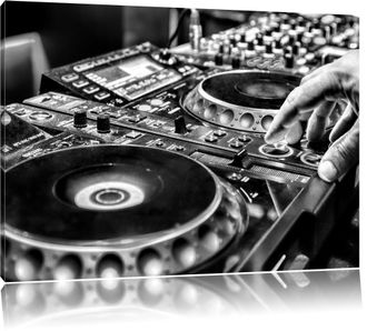 Pixxprint Modern beleuchteter DJ Pult, Gr&ouml;&szlig;e: 100x70cm, Leinwandbild, fertig gespannt, Wandbild, Dekoration, Kunstdruck, kein Poster