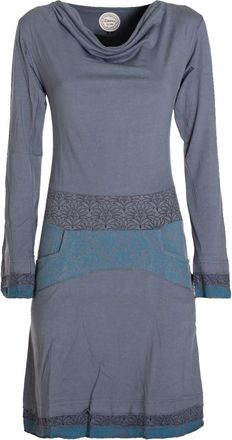 vishes Alternative Bekleidung - Langarm Damen Kleid mit Wasserfallkragen Bund Bedruckt Taschen grau 34