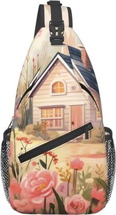 Generic Sacoche Tactique Motif de fleur de lune Multifonction Sling Bag L&eacute;ger Sac DEpaule pour Camping Femme Cyclisme