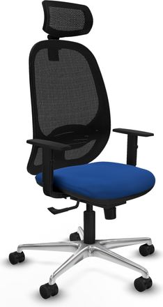 Piqueras y Crespo B&uuml;rostuhl, zylindrisch, mit 1D-Armlehnen, h&ouml;henverstellbare Lendenwirbelst&uuml;tze und Kopfteil, h&ouml;henverstellbar und neigbar, Schwarz/Blau