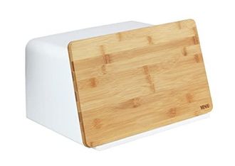 WENKO Wenko Boite à pain avec couvercle en bambou Kubo blanc, rangement pour le pain, avec couvercle planche à découper en bambou, Plastique - Bambou, 35x20