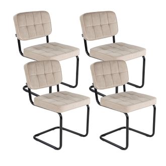 Kick Collection 4er Set Esszimmerst&uuml;hl Ivy - Champagner - Modern und Hochwertig - Samtstoff und Metall - Erh&auml;ltlich in vielen Farben