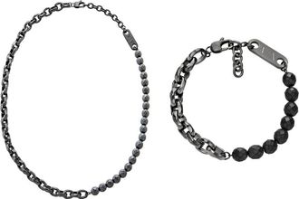 A|X Armani Exchange Herren Gunmetal Edelstahl Halskette und Armband, Set