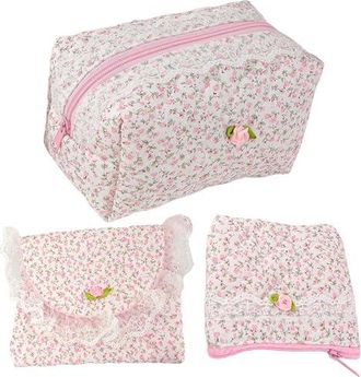 Generic Cymwer Trousse de maquillage matelass&eacute;e en coton, trousse de toilette de &agrave; fleurs roses pour femmes (style 1)