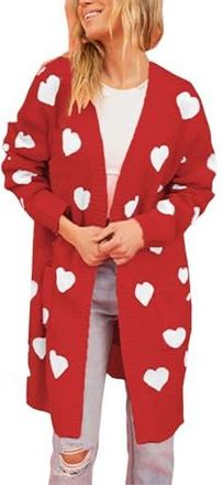Generic Cardigan en tricot pour femme avec poche et col en V pour la Saint-Valentin 2026, Rouge, XL
