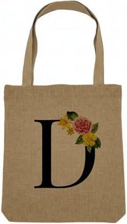 Fabulous Sac Shopping Tote Bag Aspect Lin - D Dani&egrave;le Denise Lettre Alphabet Pr&eacute;nom Fleurs - Sac de Courses Toile Epaisse 360g Beige Naturel Cabas Port&eacute; Epaule