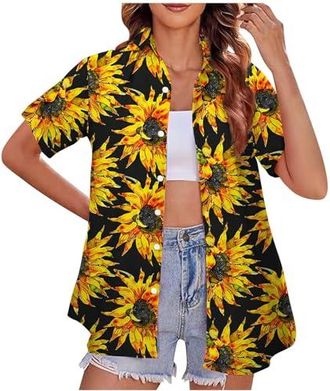 Generic Chemise hawa&iuml;enne &agrave; manches courtes pour femme - Coupe ample - Boutonn&eacute;e - Pour l&eacute;t&eacute; - Palmier hawa&iuml;en - Vacances - Croisi&egrave;re tropicale - Flamant rose