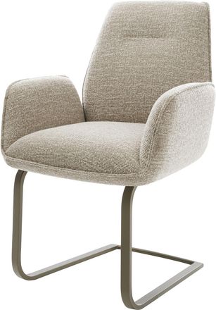 DELIFE Schwingstuhl Zoa-Flex Freischwinger flach Effektfinish Titan Webstoff Soft Beige Taschenfederkern