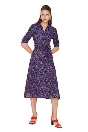Trendyol Women Shirt Regular Fit Woven Dress Femmes Chemise midi Coupe r&eacute;guli&egrave;re Robe tiss&eacute;e, Indigo, 36