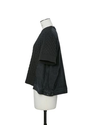 sacai Womens Pull Hybride Denim X Cotton Knit Noir Black Sweater