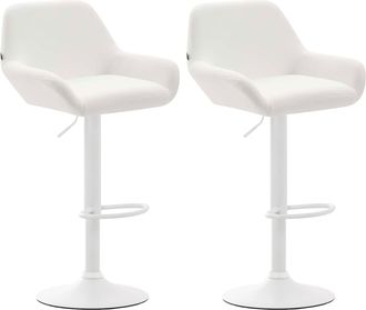Clp 2er Set Barhocker Braga Kunstleder I H&ouml;henverstellbarer Barstuhl Mit Metallgestell I Thekenhocker Mit Integrierter Fu&szlig;st&uuml;tze, Farbe:wei&szlig;, Gestell Farb