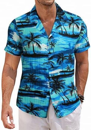 Coofandy Chemise Hawaïenne À Manches Courtes pour Hommes Col DÉté Chemise Décontractée Chemise De Plage À Rayures Ondulées Chemise Décontractée Décontractée Bl