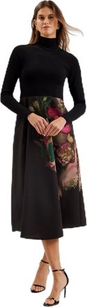 Ted Baker Damen WMD-ASNES-Knit Bodice Dress with Printed Wrap Skirt Lässiges Business-Kleid, Black, 36
