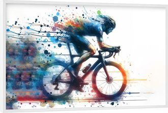 artboxONE Poster mit weiem Rahmen 90x60 cm Sport Radfahrer Lufer D - Bild Radfahrer bunt Fahrrad