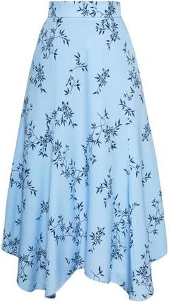 Belle Poque Jupe imprimée florale vintage élastique taille haute Aline Midi jupes, Feuilles bleues et noires, XL