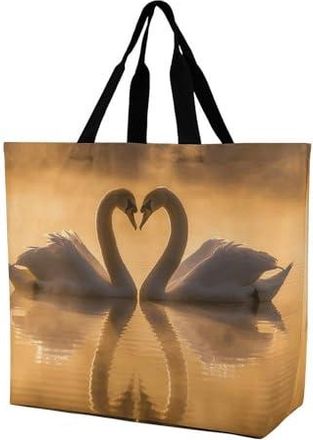 Generic Deux Cygnes En Forme De Coeur Sac Fourre Tout Imperm&eacute;able Sacs De Courses R&eacute;utilisable Sac &Agrave; Bandouli&egrave;re Pour Voyage Universit&eacute; Gym