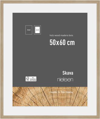 Nielsen Design Bilderrahmen mit Passepartout, 50 x 60 cm, Holz, Eiche, Posterrahmen zum Aufh&auml;ngen im Hoch- & Querformat, Echtglas, Skava