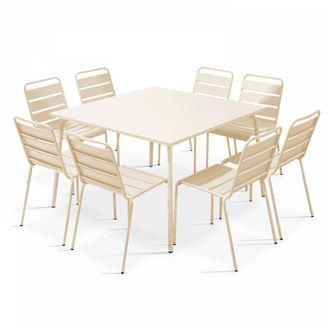 Oviala Ensemble table de jardin et 8 chaises en m&eacute;tal ivoire - Palavas