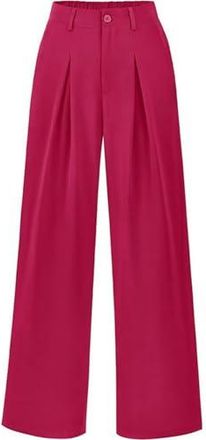 Generic Pantalon de travail taille haute pour femme, tenue d&eacute;contract&eacute;e 2025, pantalon habill&eacute; &agrave; jambes larges, taille &eacute;lastique, ample et pliss&eacute;, palazzo, ro