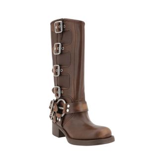 Miu Miu Womens Brown Calf Leather Bos Taurus Lace-Up Boots