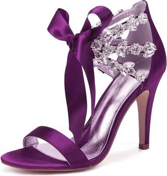 Generic Femmes Mari&eacute;e Aiguille Talon Heel Ouvert Bout Lani&egrave;res Hauts Sandales Mariage Dress Chaussures Dress F&ecirc;te 10.5 CM,Violet,40 EU