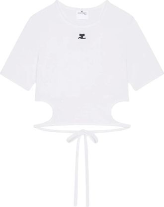 Courr&egrave;ges Femme, Tops, Blanc, Taille: 40 FR T-Shirt Contrast&eacute; D&eacute;coup&eacute; &agrave; Rubans Courr&egrave;ges